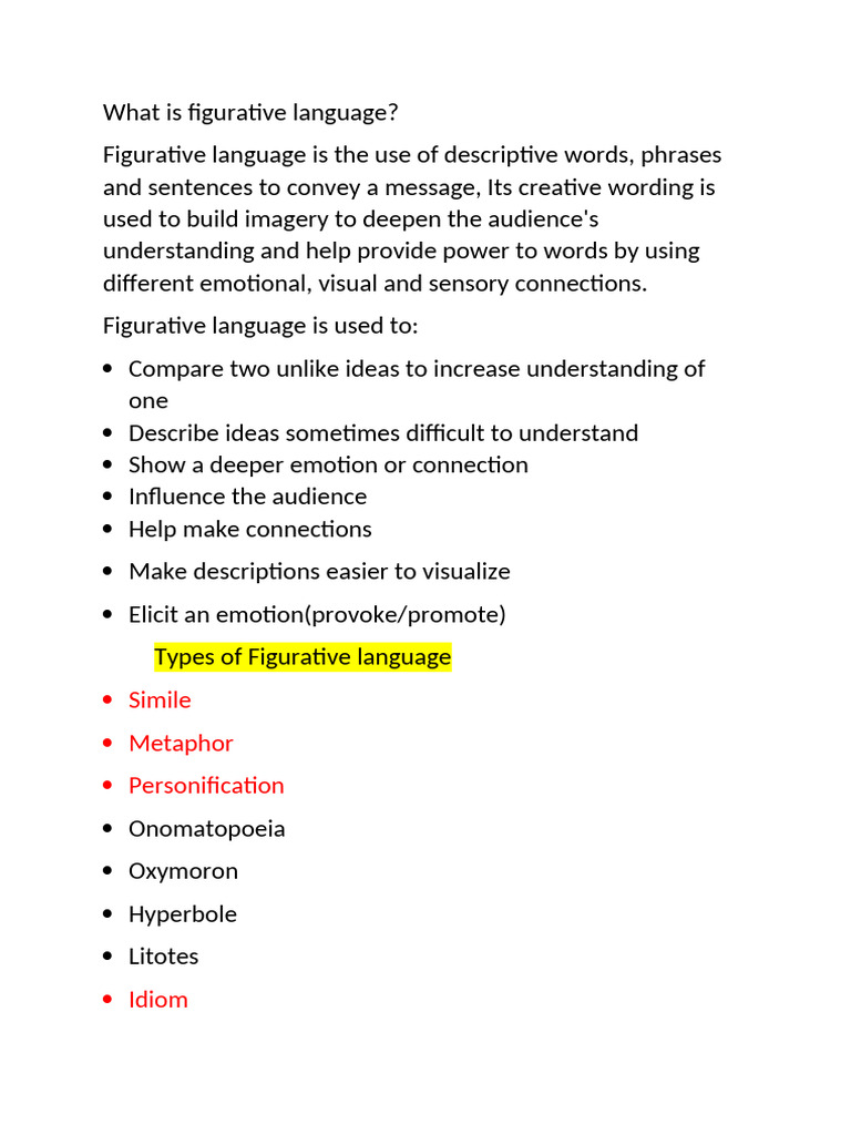 Understanding Figurative Language Types | PDF | Idiom | Metaphor