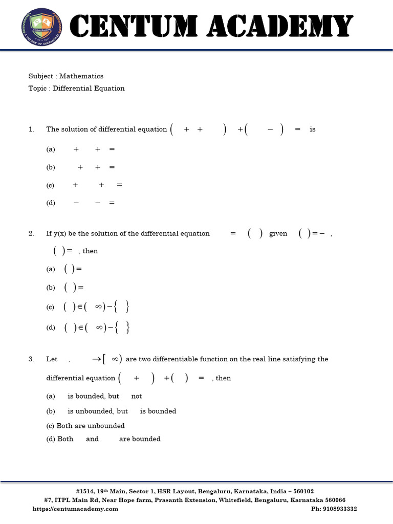 CAB XII MATH Differential Equation 16-10-2025-Qn | PDF | Circle | Tangent