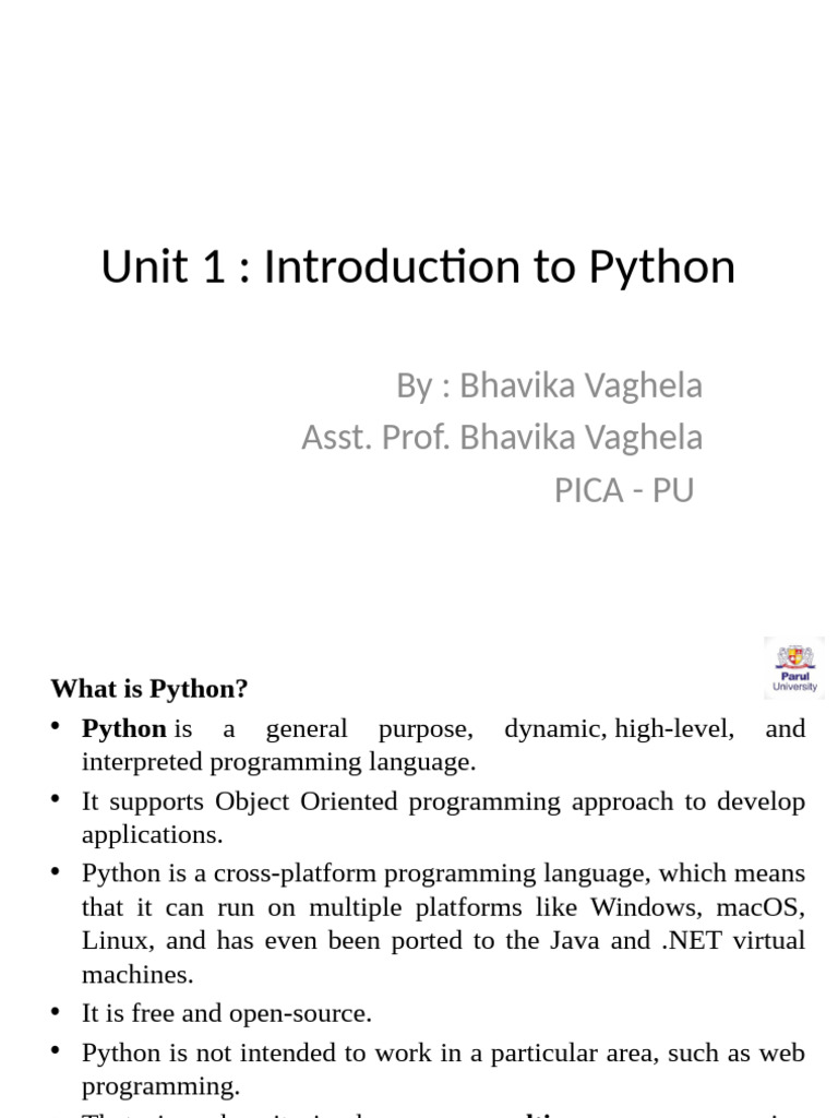 Unit 1-Introduction To Python | PDF | Python (Programming Language) | Computer Program