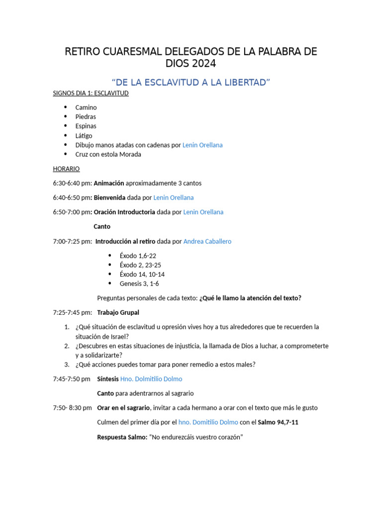 Retiro Cuaresmal Delegados de La Palabra de Dios 2024 | PDF | Libros de ...