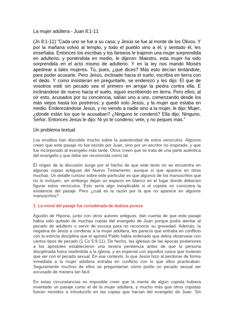 La mujer adúltera: análisis de Juan 8:1-11 | PDF | Pecado | Jesús