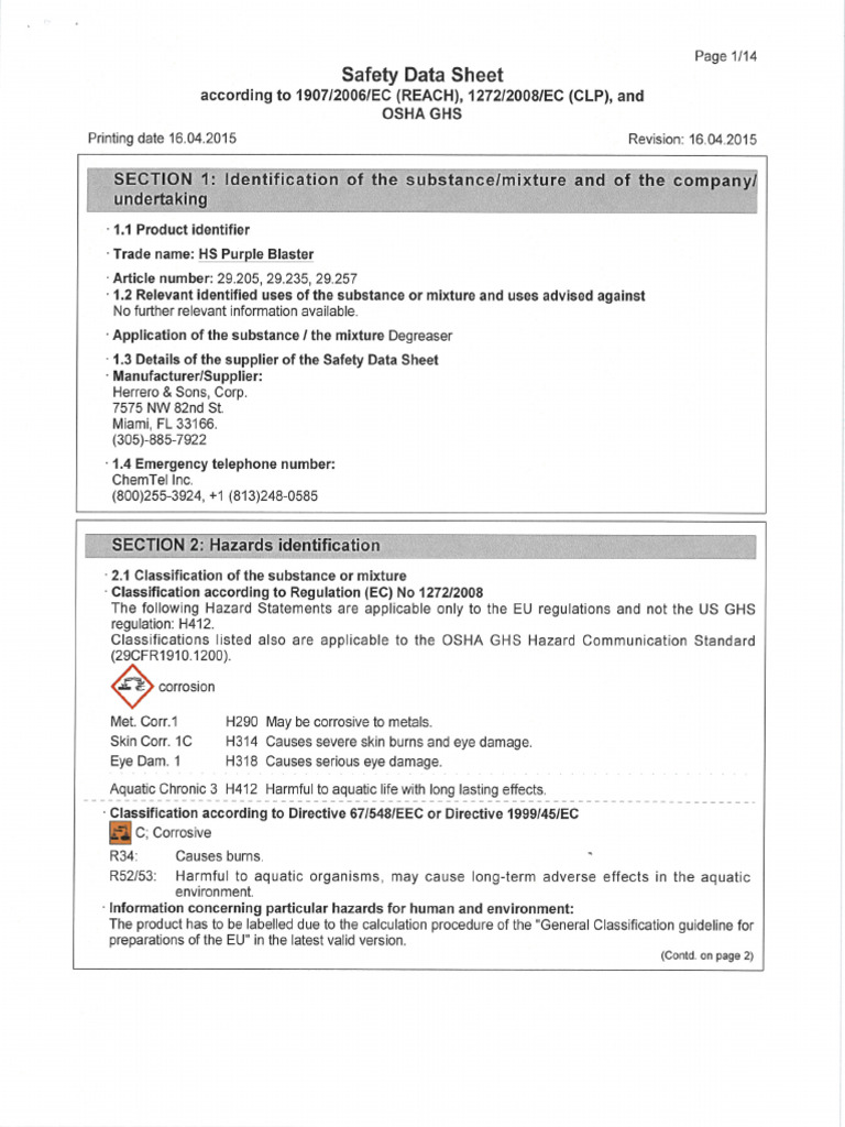 Purple Blaster Cleaner - Msds | PDF