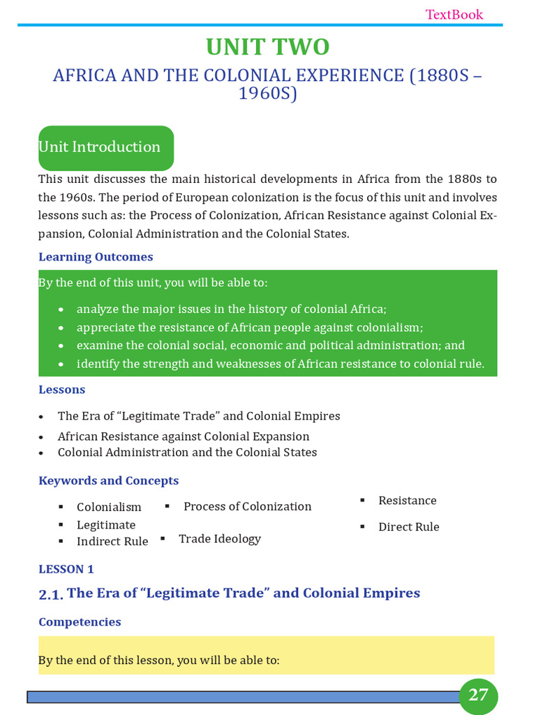 Unit 2 Grade 12 History New Curriculum | PDF