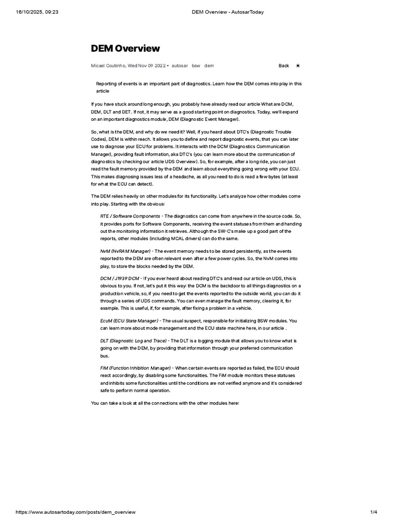 Understanding DEM Event Debouncing in AUTOSAR | PDF | Switch | Computing
