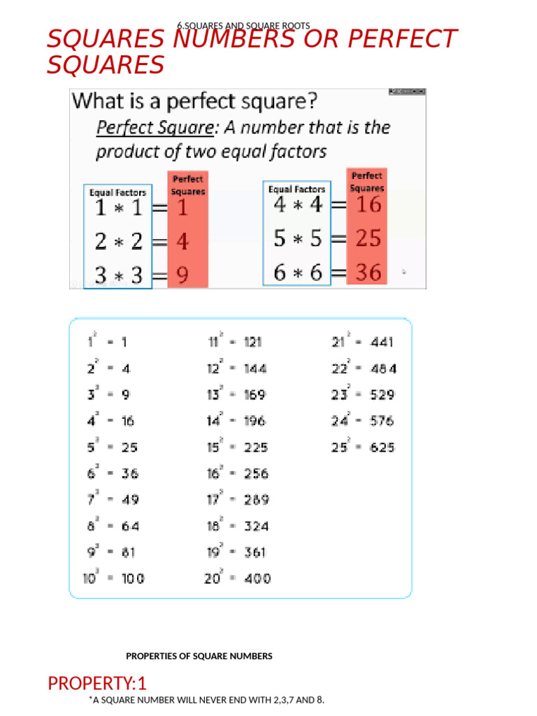 Square Numbers and Their Properties | PDF
