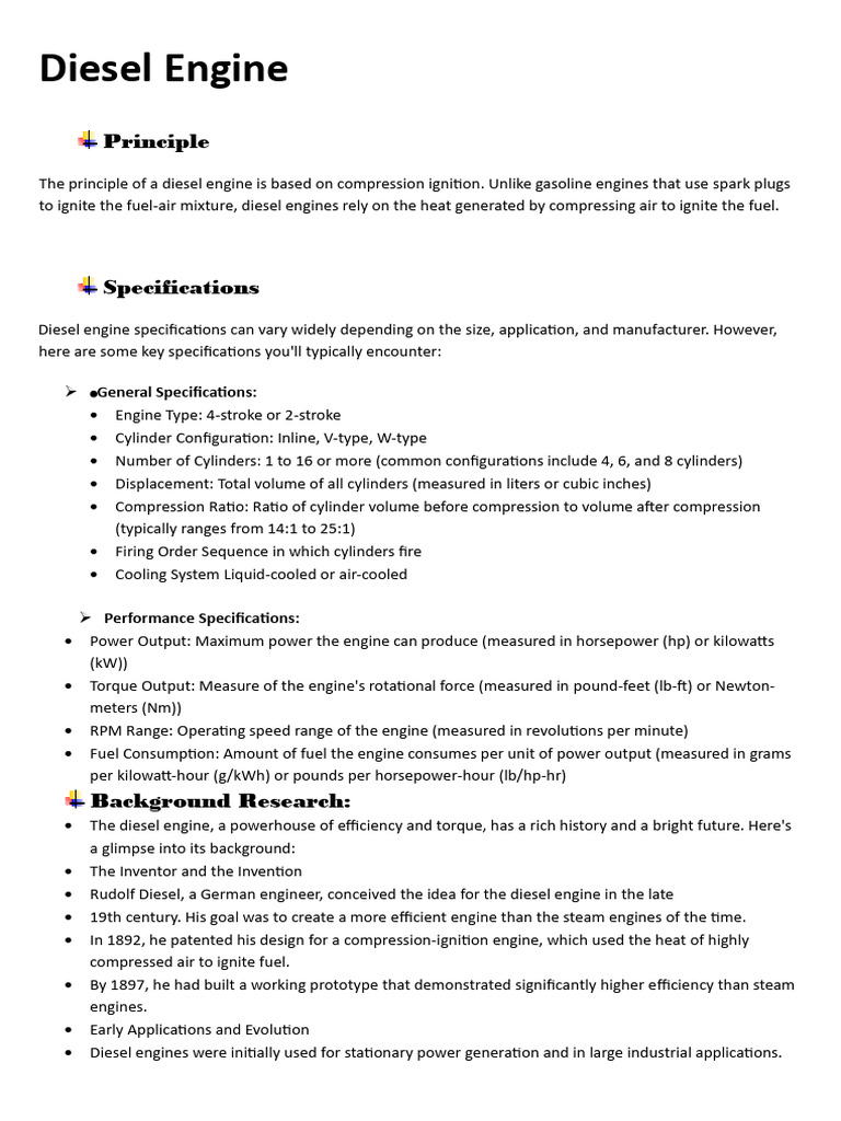 Diesel Engine Principles and Specifications | PDF | Internal Combustion ...