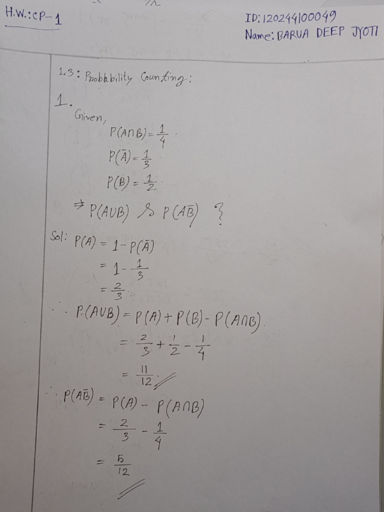 ID 120244100049. Probability HomeWork (Chapter - 1) | PDF