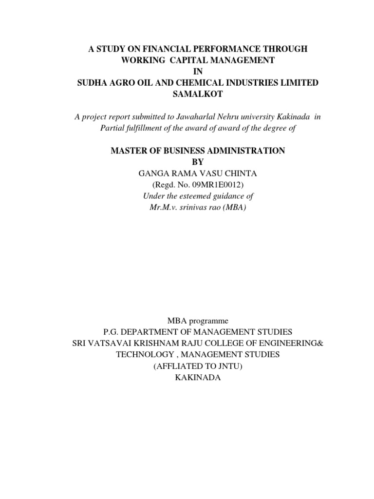 Working Capital Project | Download Free PDF | Working Capital | Inventory