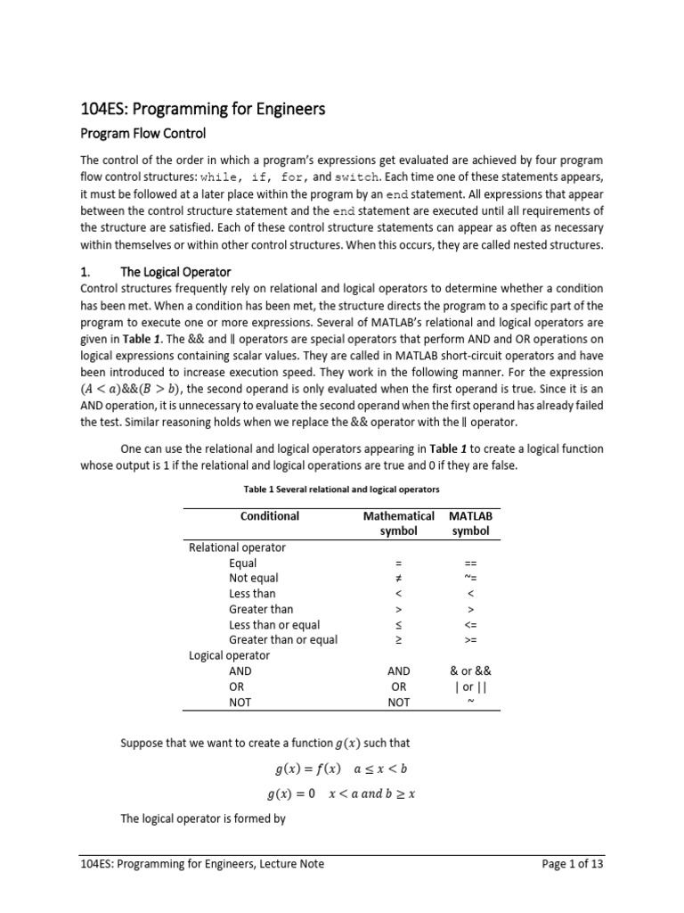 104ES - Program Flow Control | PDF | Control Flow | Matrix (Mathematics)