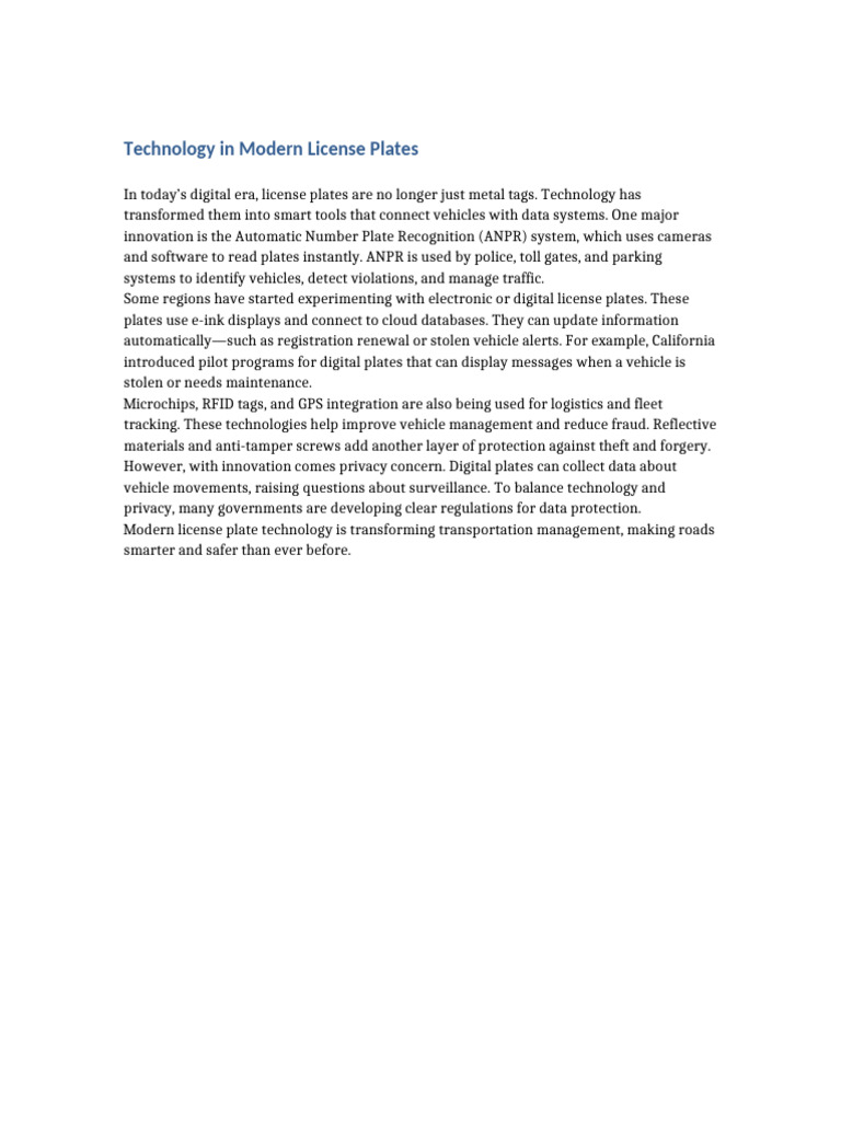 Technology in Modern License Plates | PDF