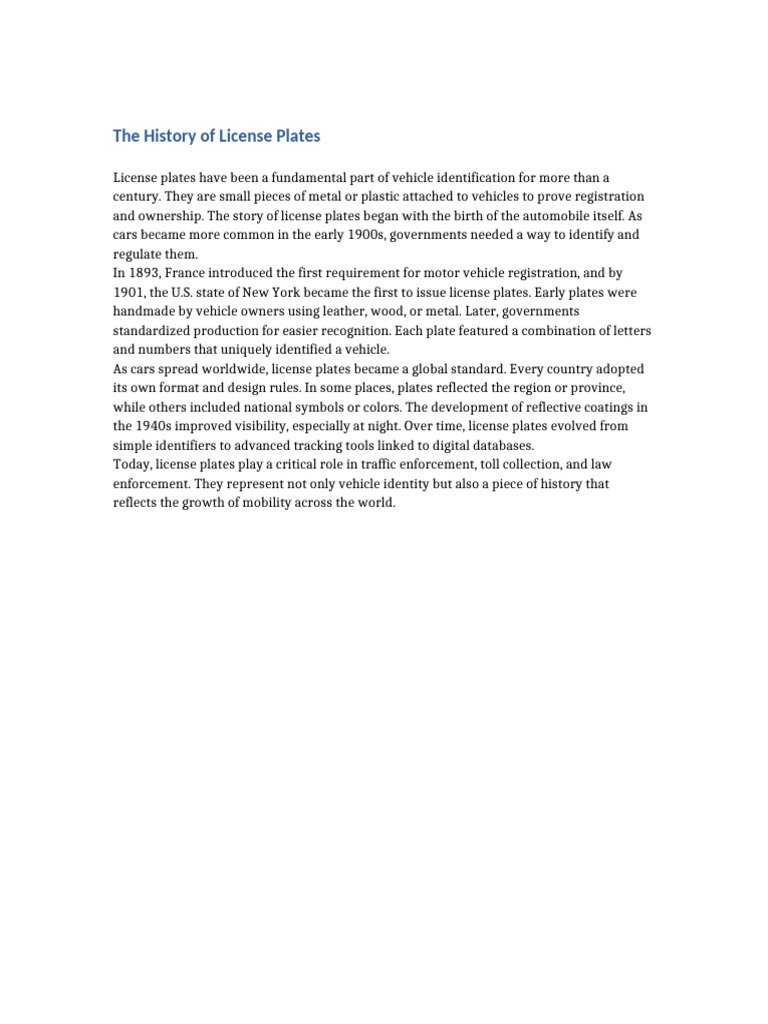 License Plates History | PDF
