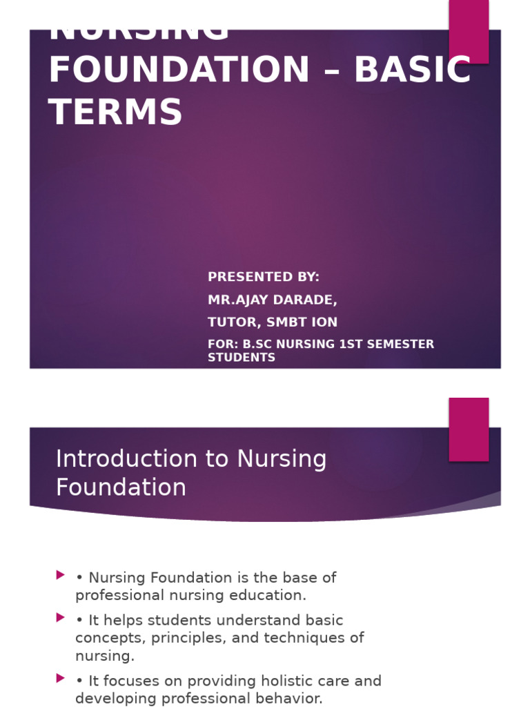 Nursing Foundation Basic Terms Presentation by Ajay Darade | PDF | Nursing | Hygiene