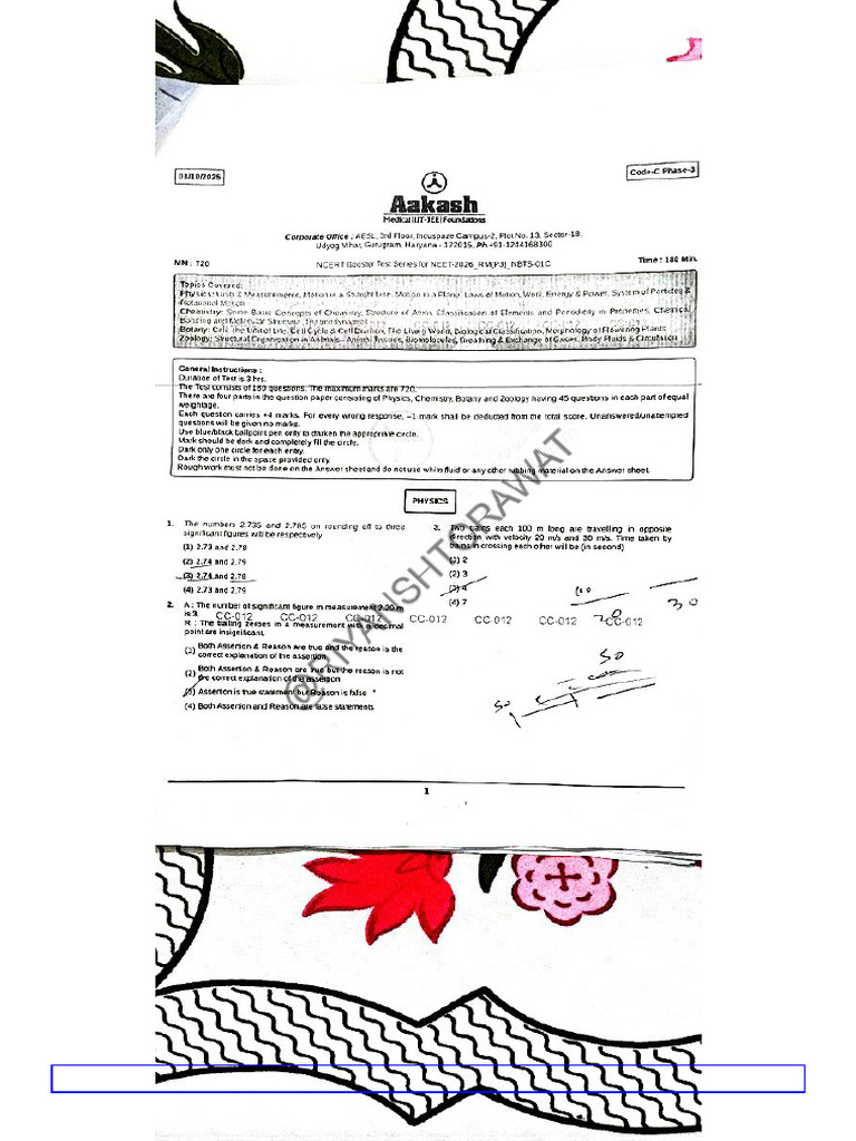 Nbts 01 Phase 03 RM Qus Paper by Neetxrt - in - Watermark | PDF