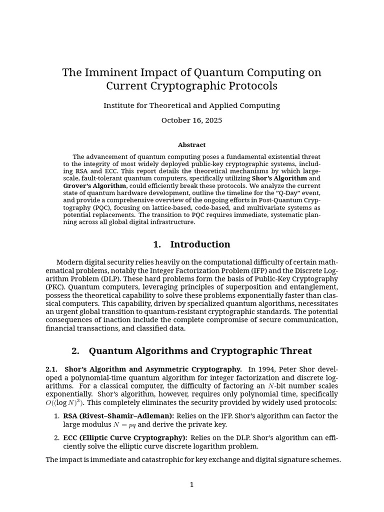 Report 2 Quantum Computing Impact On Cryptography | PDF | Quantum Computing | Cryptography
