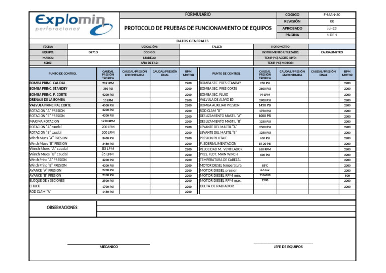 Protocolo de Pruebas de Equipos DE710 | PDF | Tecnología del motor ...