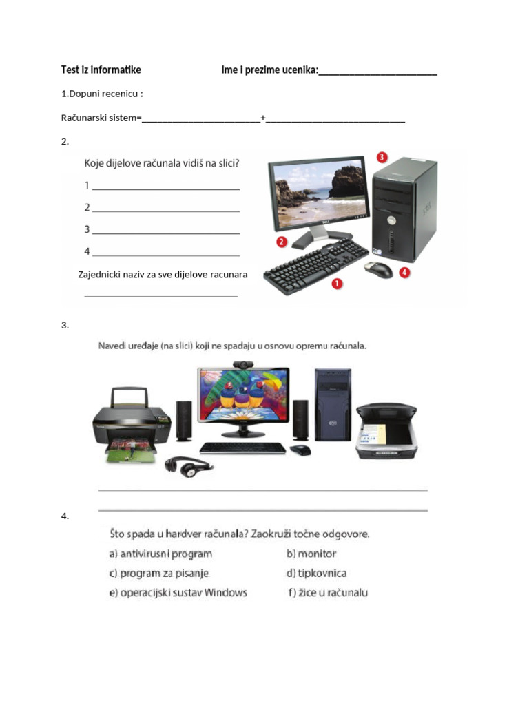 Test Iz Informatike Ime I Prezime Ucenika Ekrem | PDF