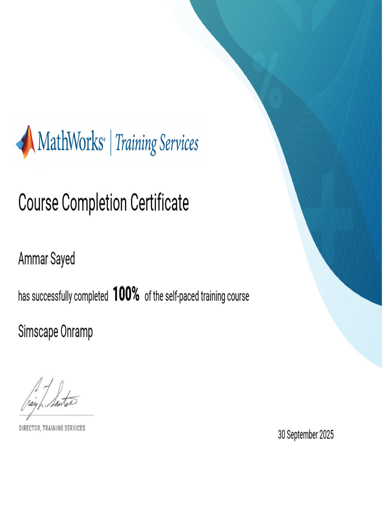 Simscape Onramp Completion Certificate | PDF