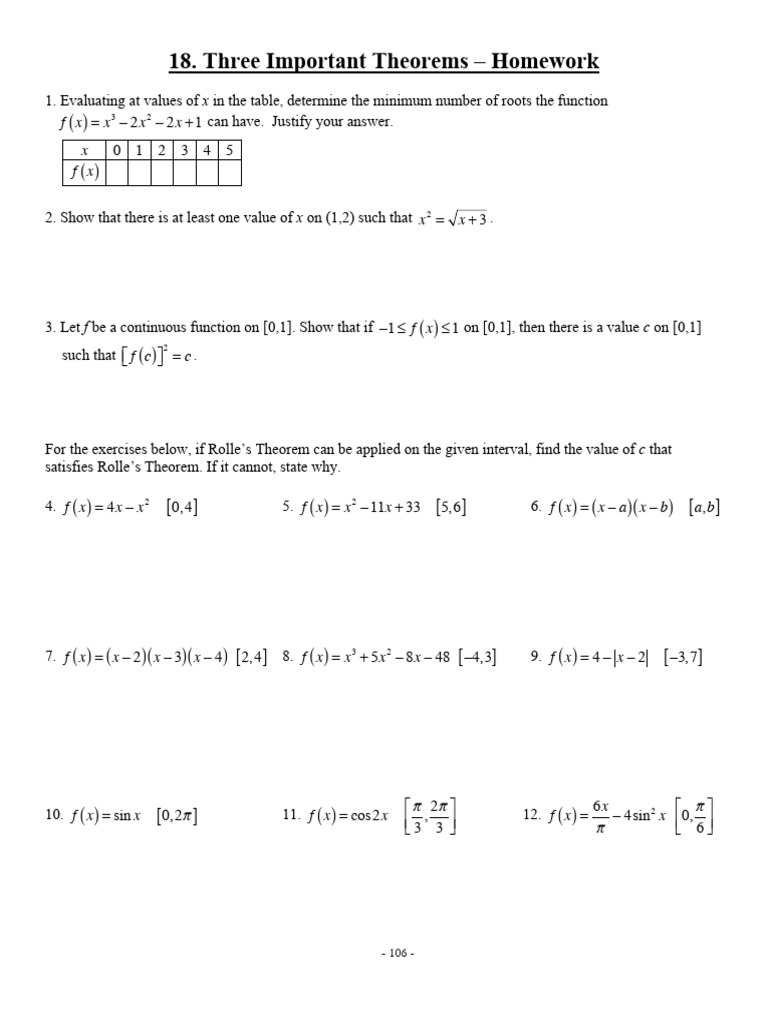 Important Theorems in Calculus Homework | PDF | Mathematical Analysis ...
