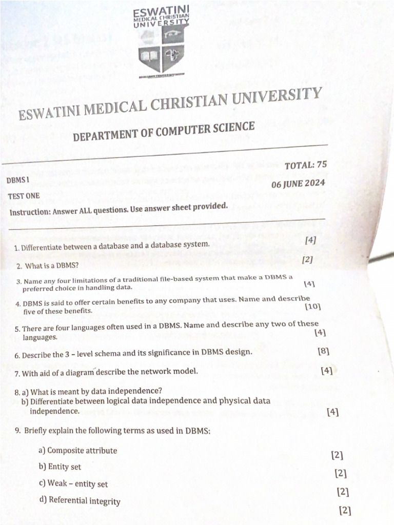 DBMS Test 1 | PDF