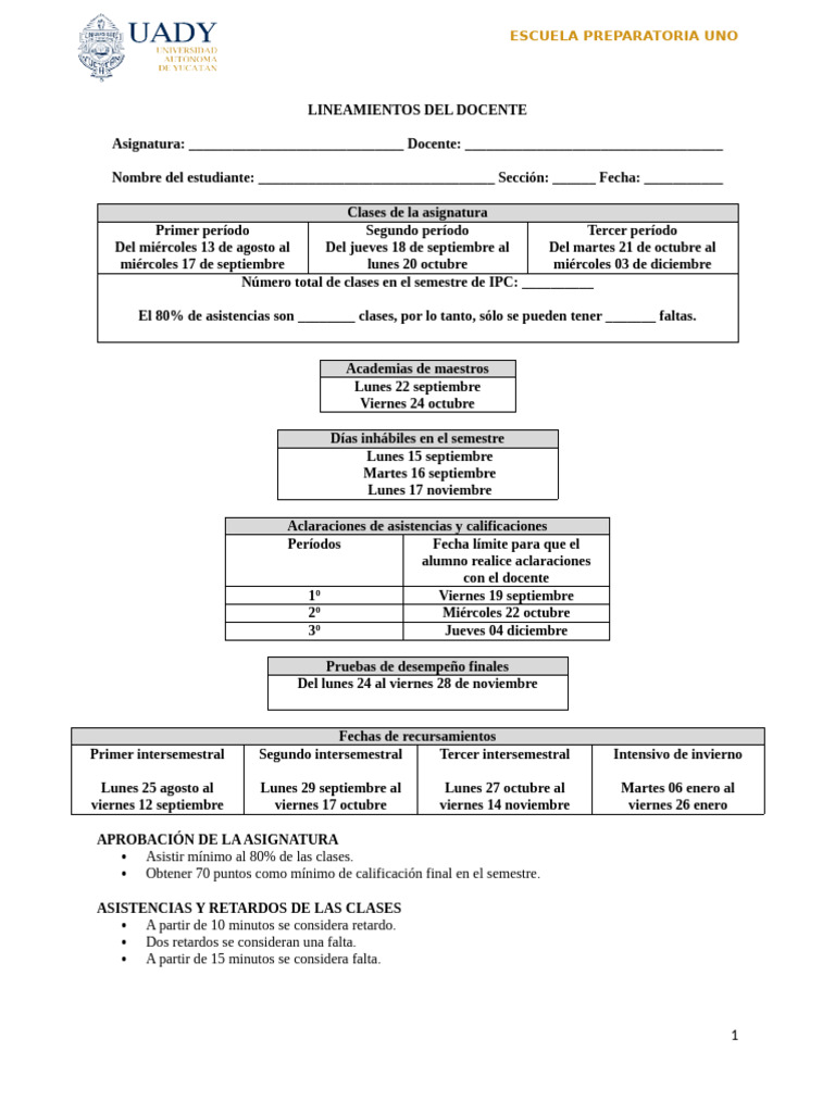 Formato de Lineamientos Del Docente | PDF