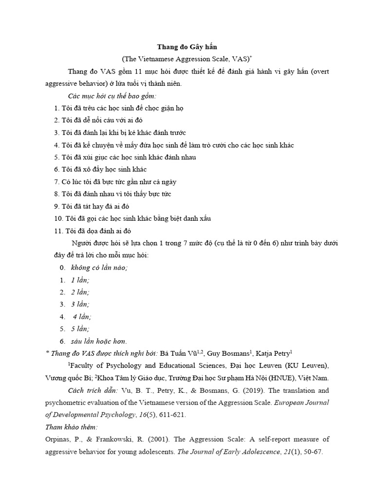 The Vietnamese Aggression Scale | PDF