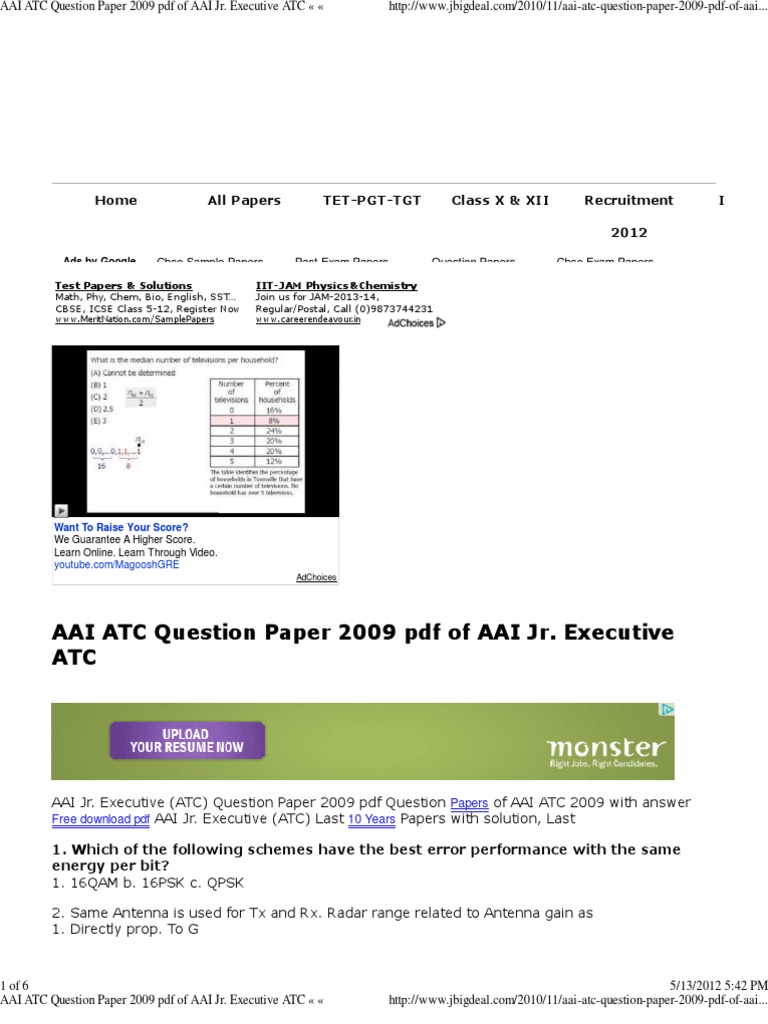 AAI ATC Jr. Executive 2009 Question Paper | PDF | Electricity ...