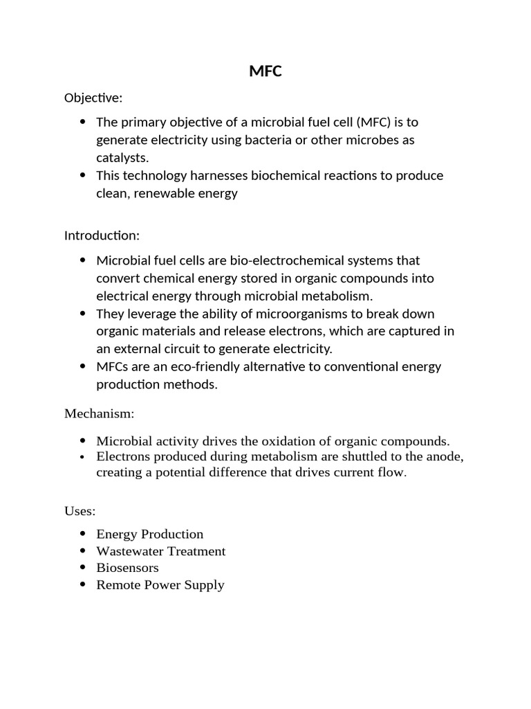 Microbial Fuel Cells: Clean Energy Solutions | PDF