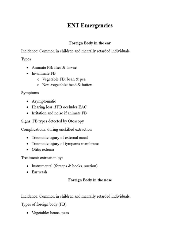Sem 9 - ENT 25 - ENT Emergencies | PDF | Respiratory Tract | Diseases ...