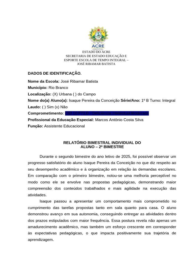 Relatório de Progresso Acadêmico Isaque | PDF | Pedagogia | Educação ...