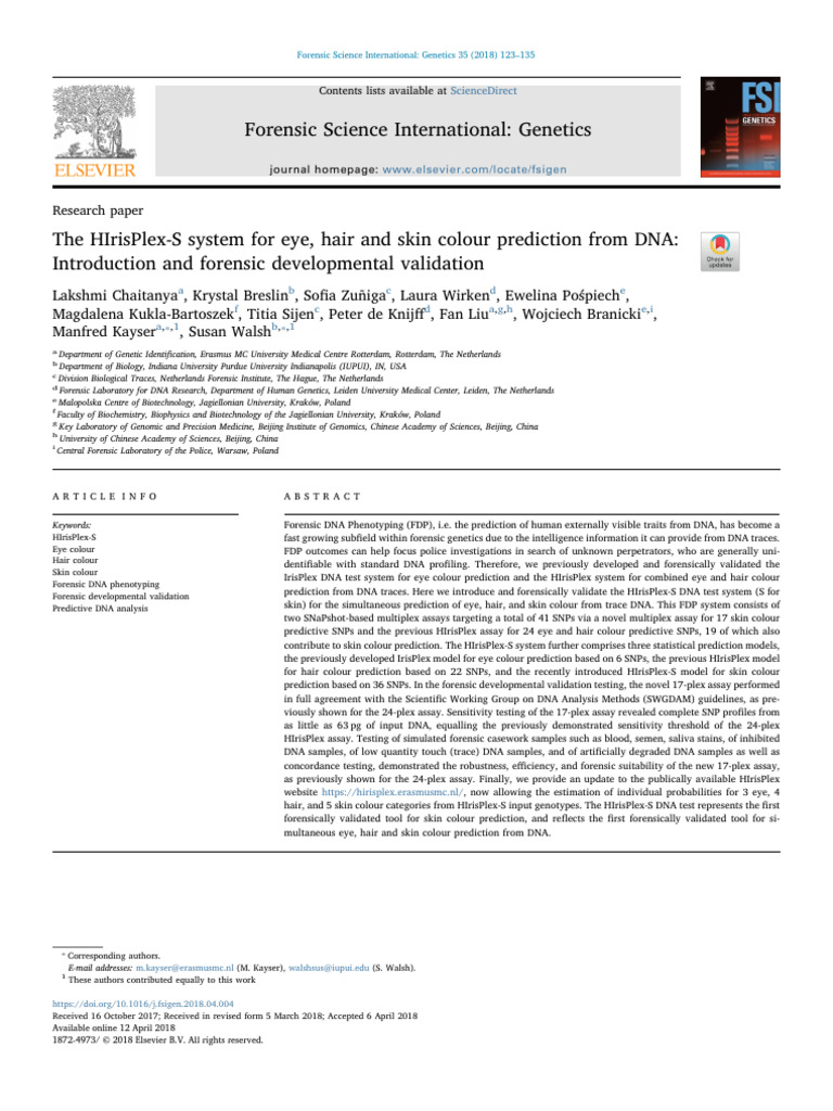 HIrisPlex-S: DNA-Based Color Prediction | PDF | Single Nucleotide ...