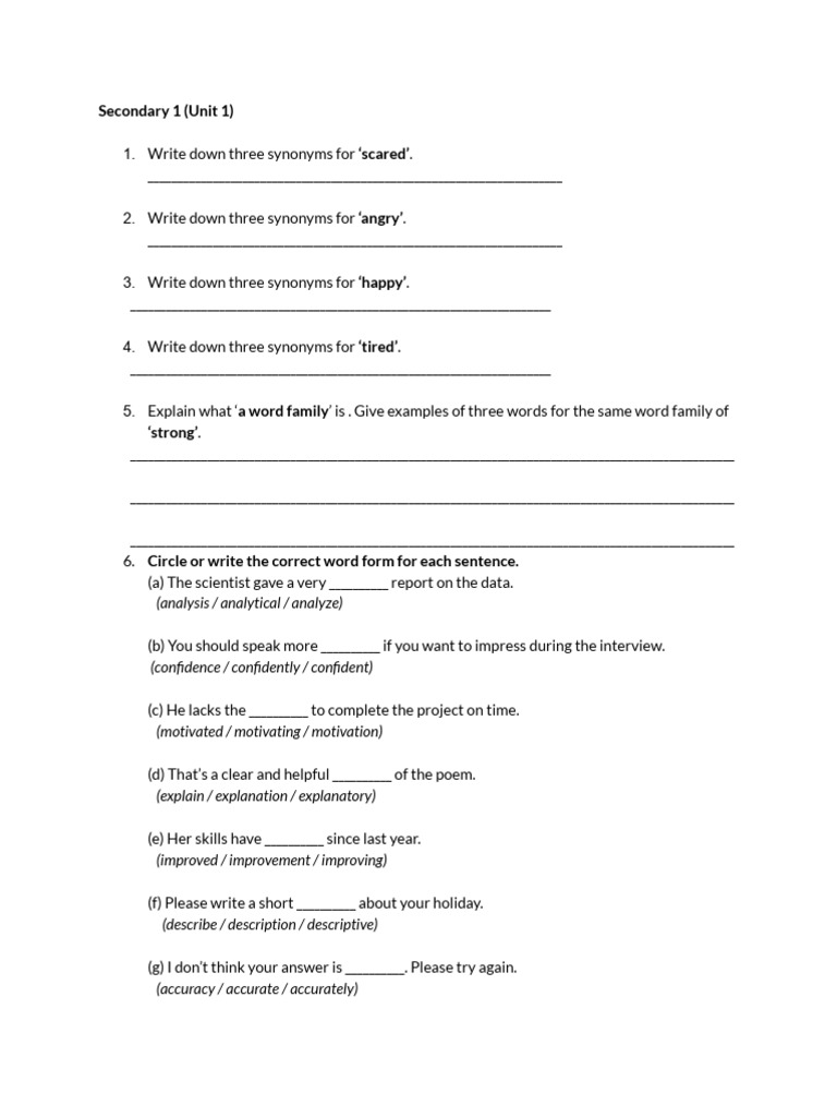 Synonyms and Word Forms Exercises | PDF