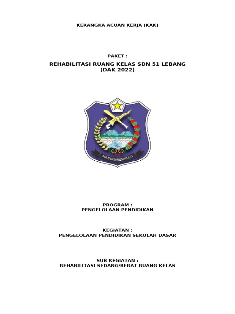 KAK Rehab Ruang Kelas SD | PDF