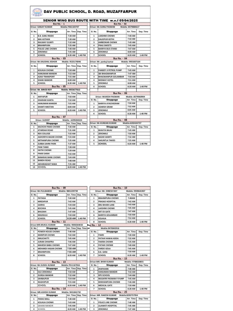Muzaffarpur School Bus Schedule 2025 | PDF