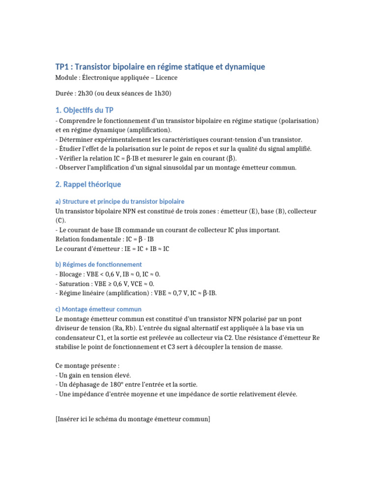 TP Transistor Bipolaire : Statique et Dynamique | PDF | Transistor ...