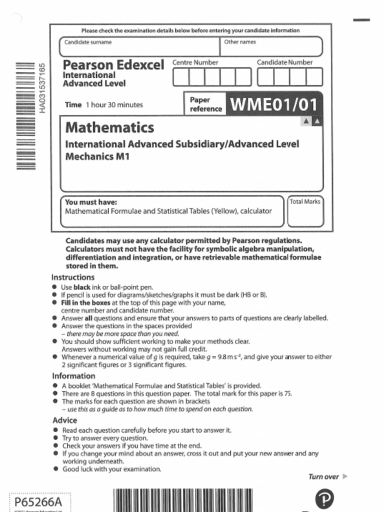 Mathematics Mechanics Exam Paper | PDF | Velocity | Mechanics