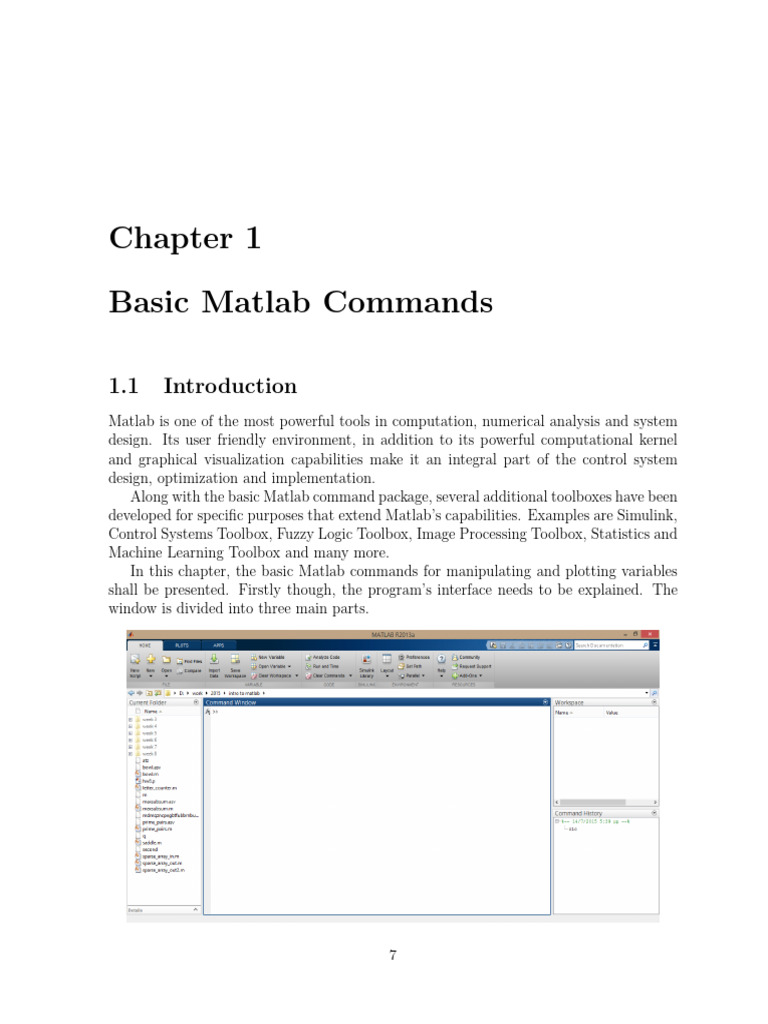 1 Basic Matlab Commands | PDF | Matrix (Mathematics) | Matlab