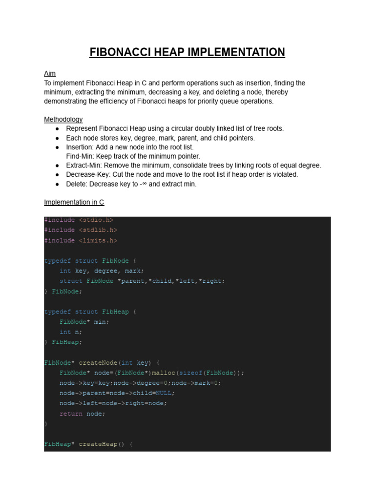 Fibonacci Heap Implementation | PDF | Computer Programming | Algorithms And Data Structures