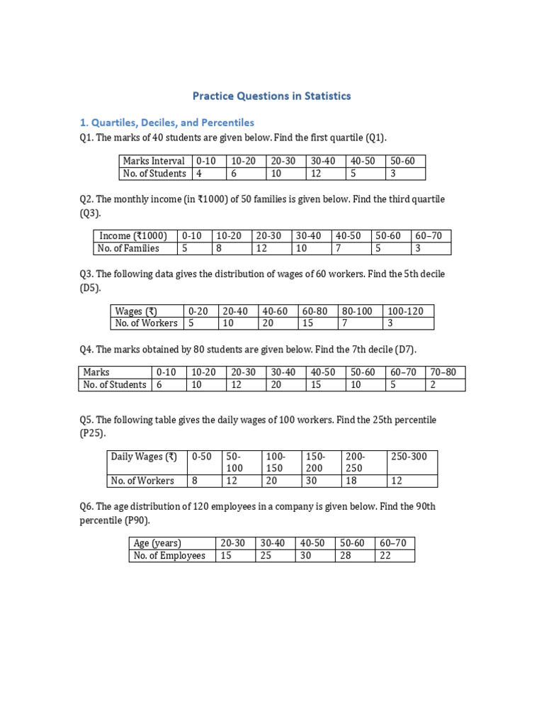 Statistics Practice Questions and Solutions | PDF | Skewness ...