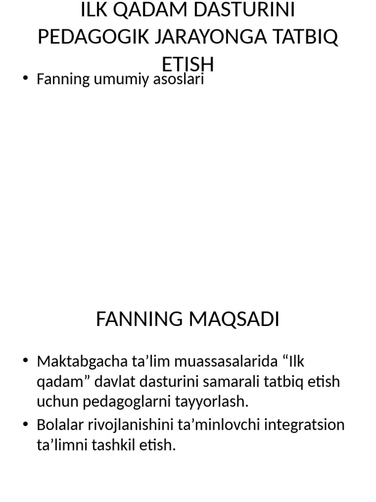 Ilk Qadam Dasturi Slayd | PDF