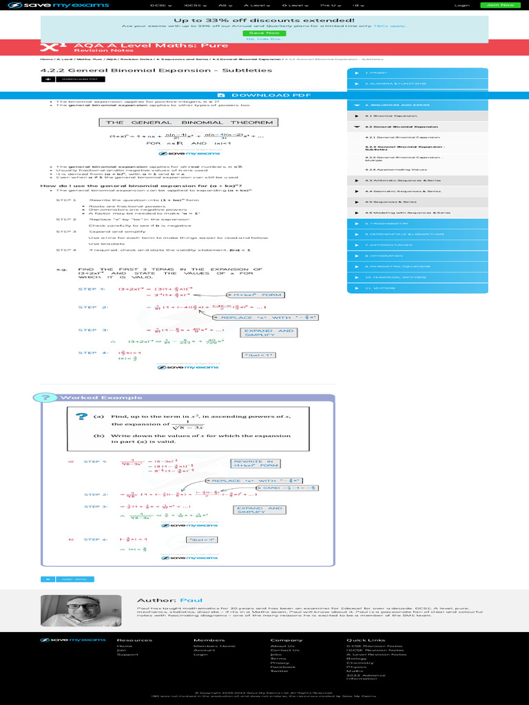 General Binomial Expansion - Subtleties (4.2.2) - AQA A Level Maths ...