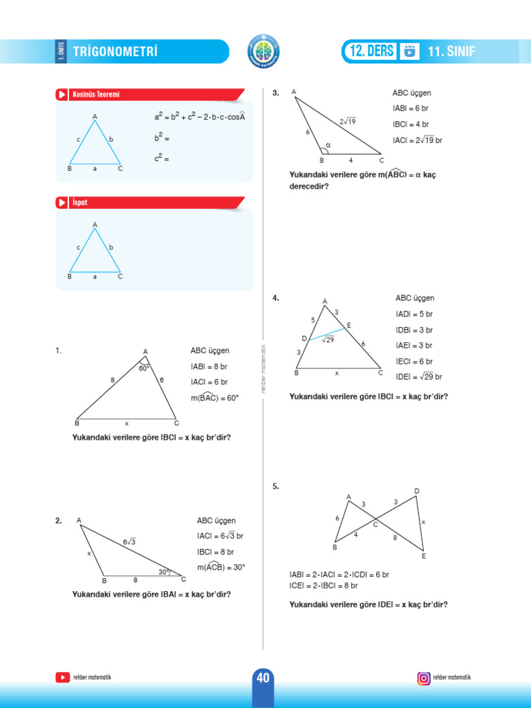 11.SINIF MATBOOK - 1. Ünite - 12. Ders - Rehber Matematik | PDF
