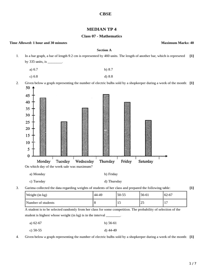 Class 7 Mathematics Bar Graph Exercises | PDF | Histogram