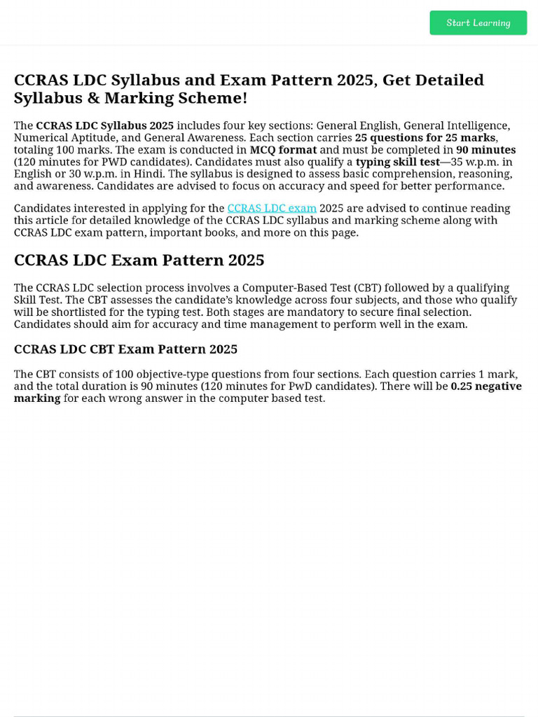 CCRAS LDC Syllabus and Exam Pattern 2025, Get Detailed Syllabus & Marking Scheme! | PDF