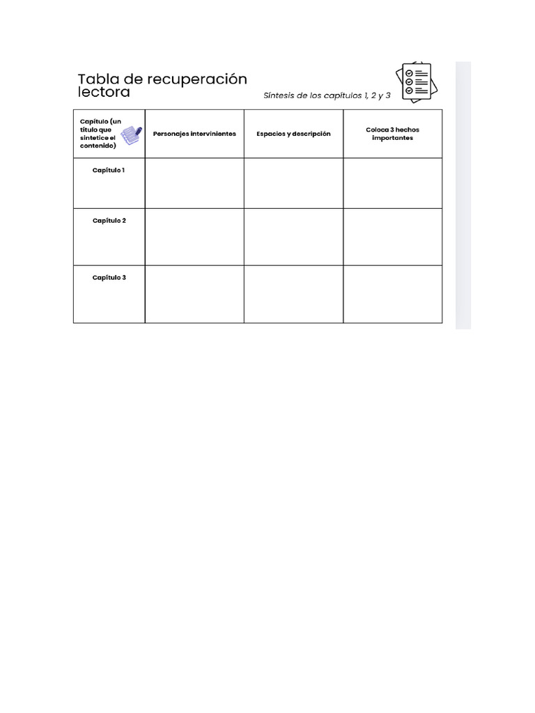 Tabla de Recuperaci-N Lectora. | PDF