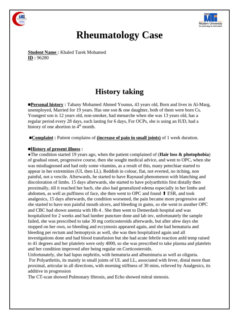 Rheumatology Case Clerking | PDF | Diseases And Disorders | Medical ...