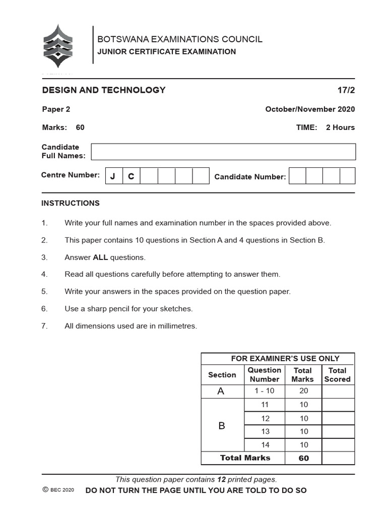 Jce Design And Technology Paper 2 2020 Pdf