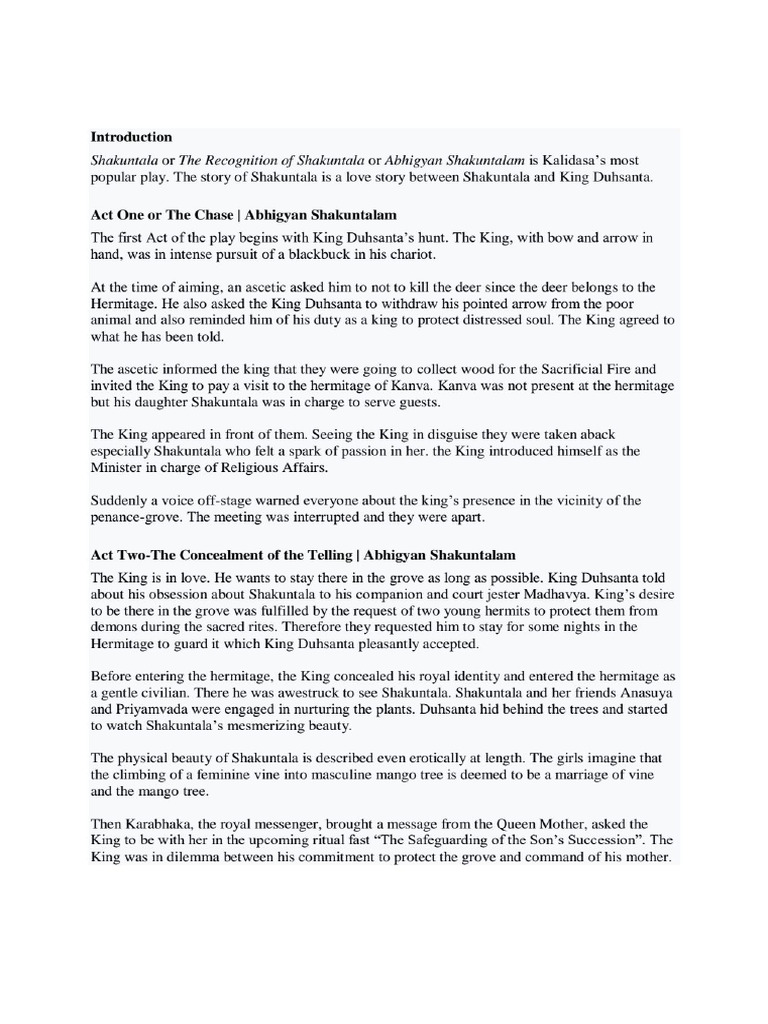 Sakuntala Detailed Summary | PDF