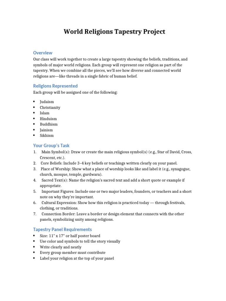 World Religions Tapestry Project Guide | PDF | Worship | Spirituality