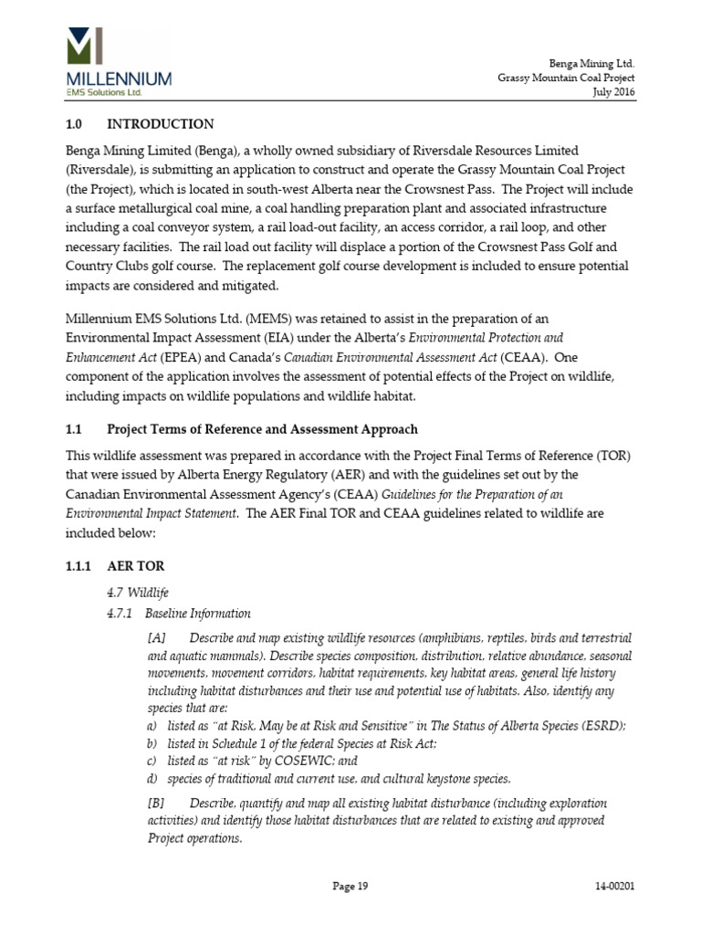 Grassy Mountain Coal Project Wildlife Impact Assessment | PDF | Habitat ...