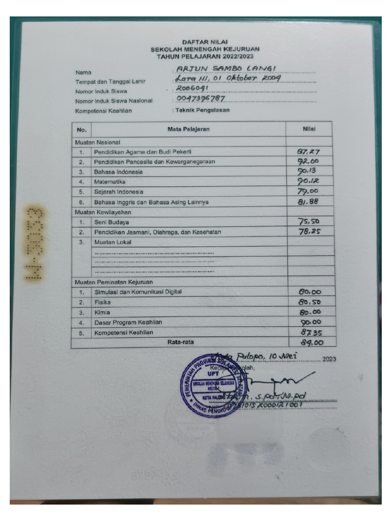 Transkrip Nilai | PDF